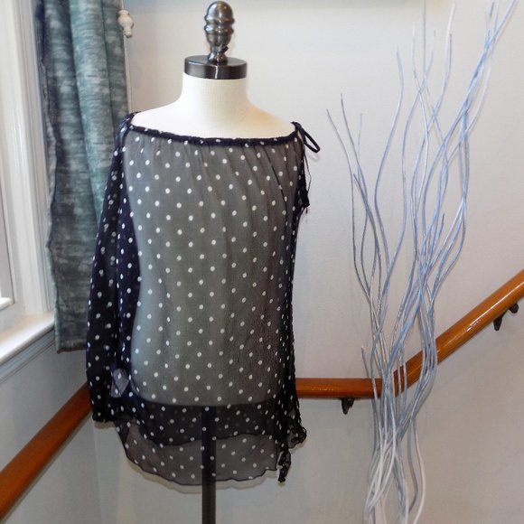 Tops | One Shoulder Sheer Black White Polka Dot Blouse Top Size Xs ...